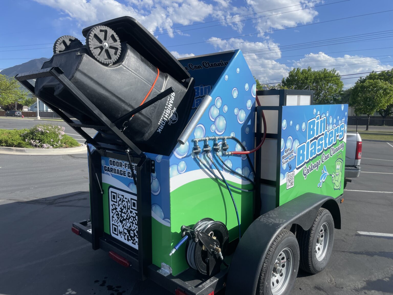 You Supply the Logo: Turn-Key Bin Cleaning Trailer | Garbage Can Cleaning